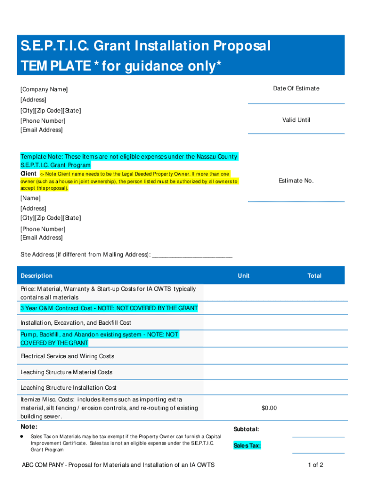 Fillable Online S.E.P.T.I.C. Grant Installation Proposal TEMPLATE *for ...