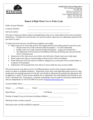 Fillable Online Report of High-Water Use or Water Leak - Town of ...