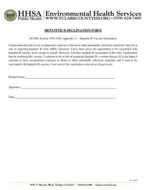 Fillable Online HEPATITIS B DECLINATION FORM Fax Email Print - pdfFiller