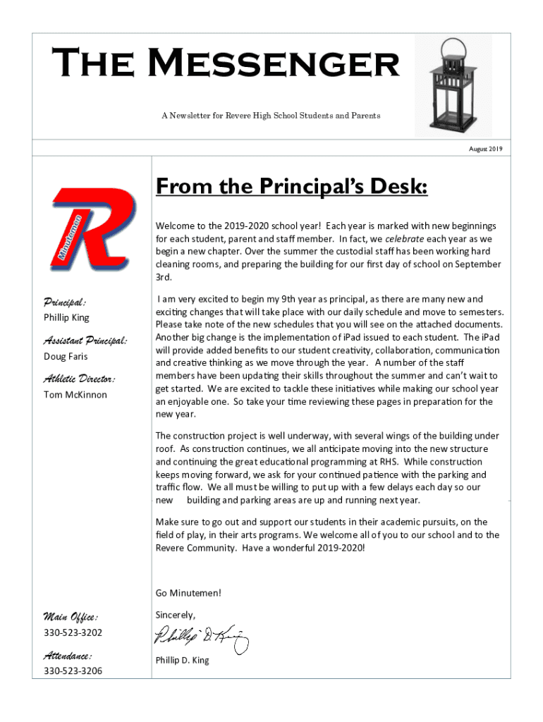 Fillable Online Revere Middle School - Principal's Message Fax Email ...