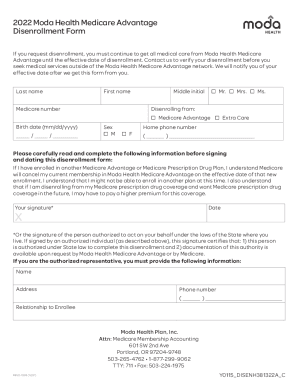 Fillable Online 2022 Moda Health Medicare Advantage Disenrollment Form ...