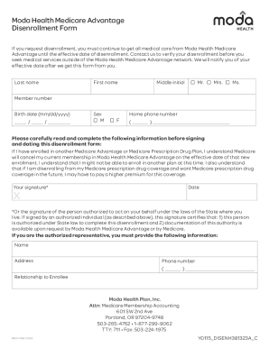 Fillable Online Moda Health Medicare Advantage Disenrollment Form Fax ...