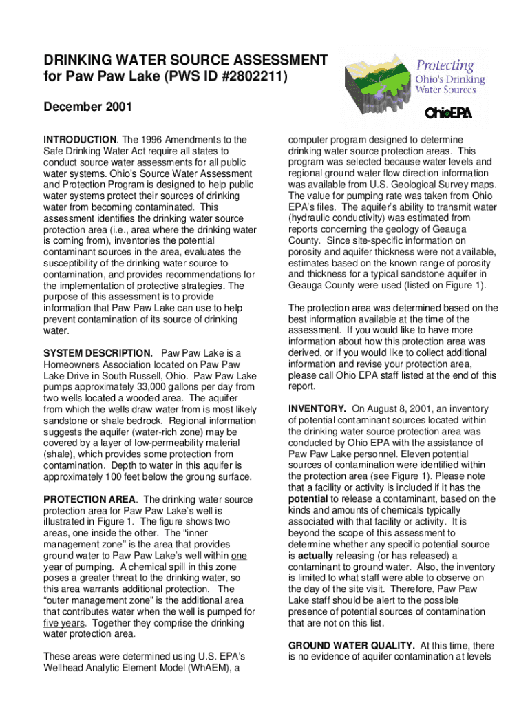 Fillable Online wwwapp epa ohio Drinking Water Source Assessment for ...