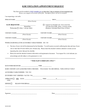 Fillable Online corrections ky KSR VISITATION APPOINTMENT REQUEST FORM ...