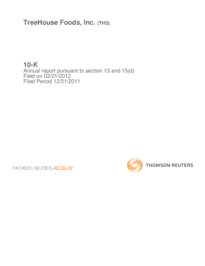 Fillable Online TreeHouse Foods, Inc. (THS) 10-K Fax Email Print ...
