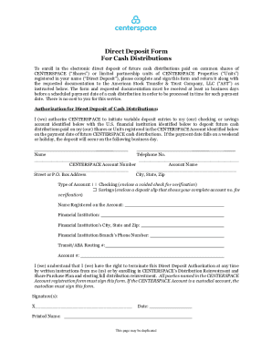 Fillable Online Direct Deposit Form For Cash Distributions Fax Email ...