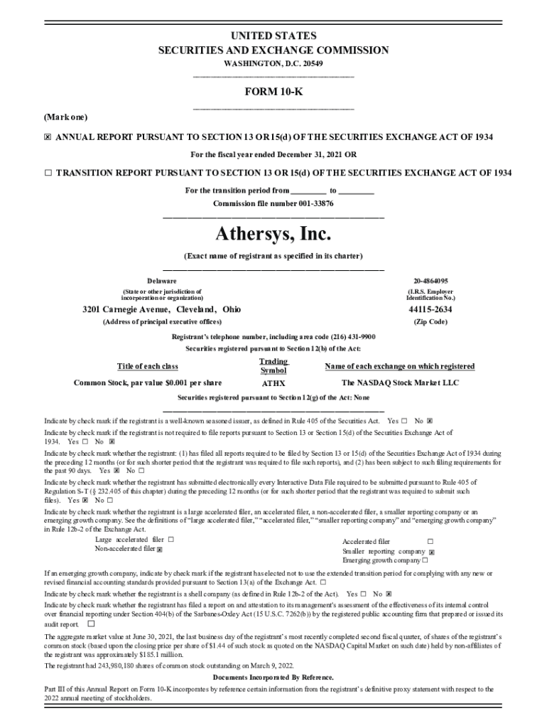 Fillable Online ATHERSYS, INC.10K2022V1 Fax Email Print - pdfFiller