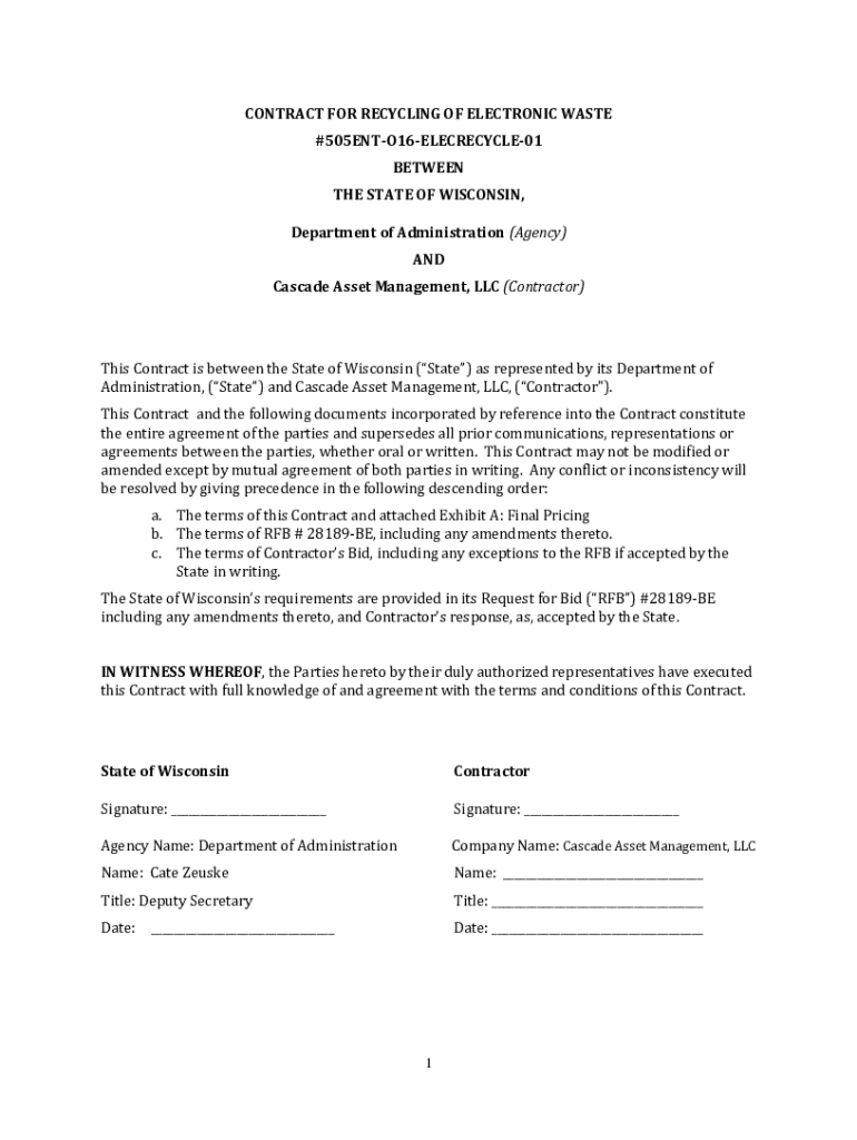Fillable Online Sample Electronics Recycling Services Contracts to Bid ...