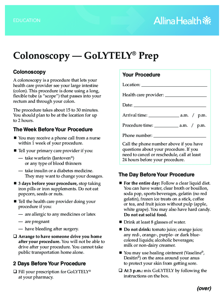 Fillable Online A colonoscopy is a procedure that lets your Fax Email Print - pdfFiller