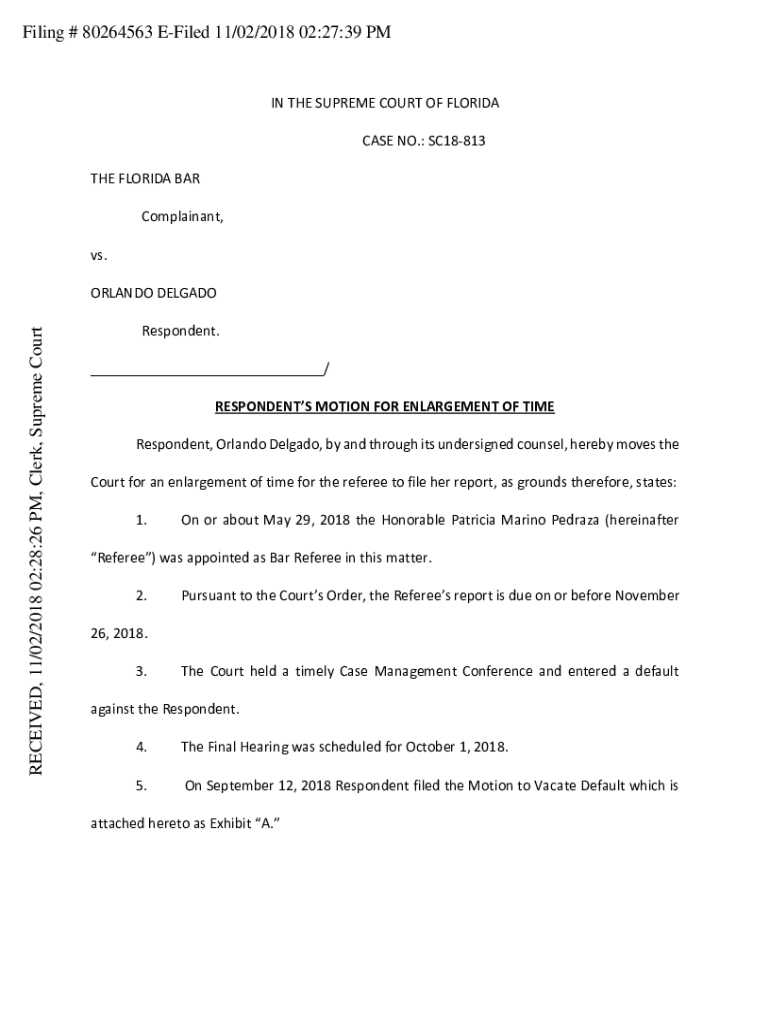 Fillable Online RESPONDENTS MOTION FOR ENLARGEMENT OF TIME Fax Email ...