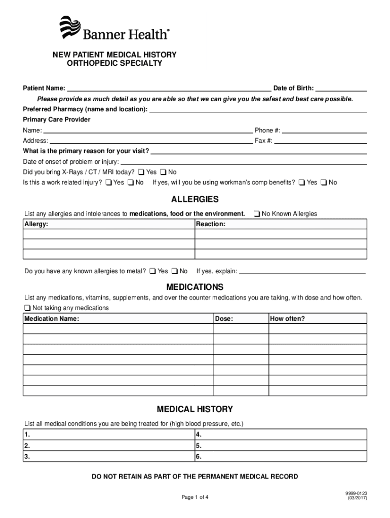 Fillable Online new patient medical history orthopedic specialty Fax Email Print - pdfFiller