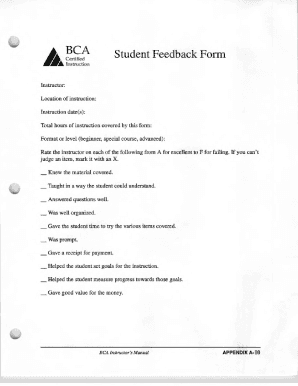 Fillable Online billiards colostate BCA Student Feedback Form Fax Email ...