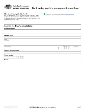 Fillable Online Bankruptcy preference payment claim form Section A ...