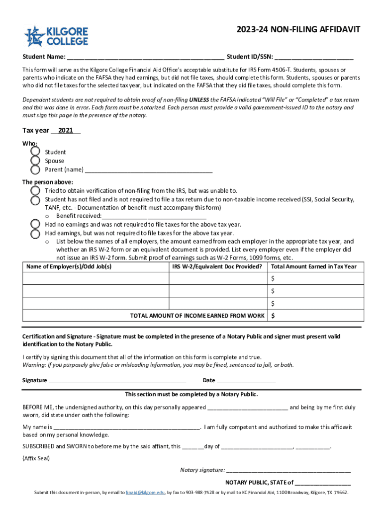 Fillable Online 2023-24 NON-FILING AFFIDAVIT Fax Email Print - pdfFiller