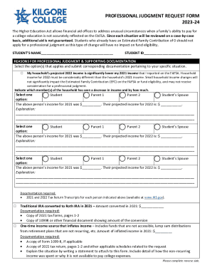 Fillable Online PROFESSIONAL JUDGMENT REQUEST FORM 2023-24 Fax Email ...