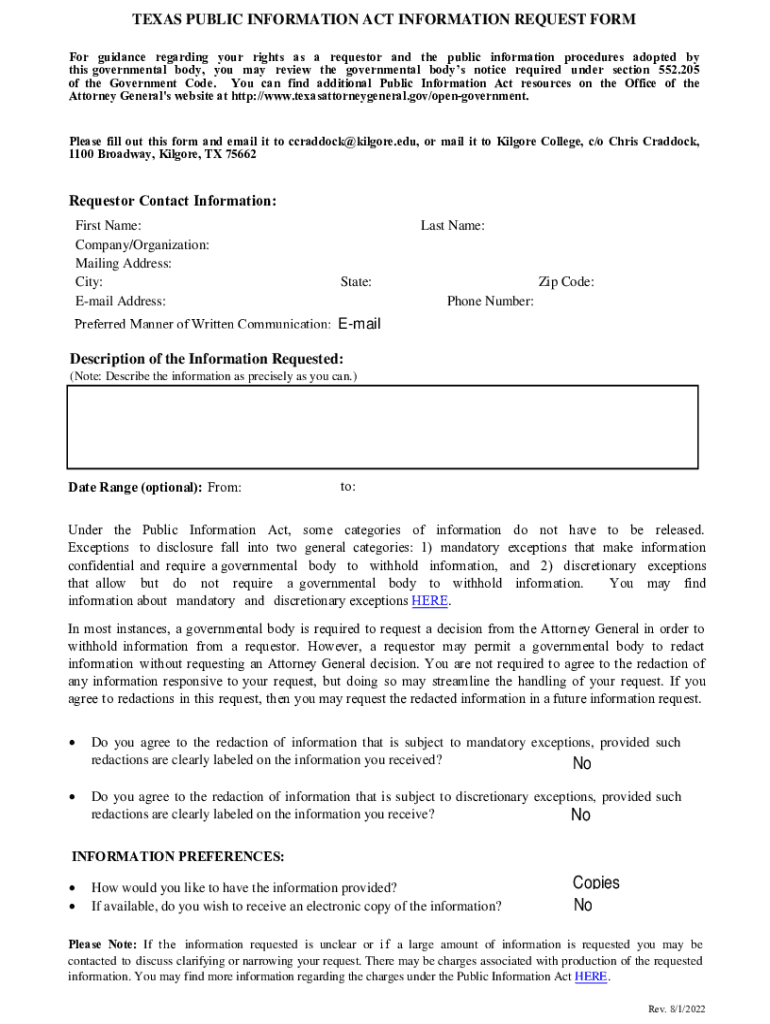Fillable Online texas public information act information request form ...