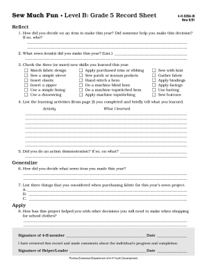Fillable Online extension purdue Sew Much Fun Level B: Grade 5 Record ...