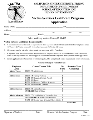 Fillable Online Victim Services Certificate Program Application Fax ...