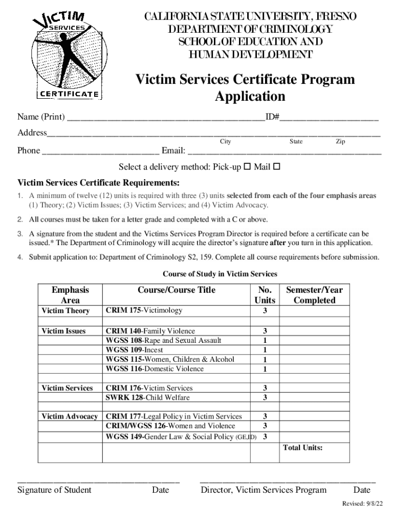 Fillable Online Victim Services Certificate Program Application Fax ...