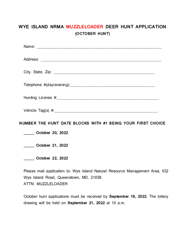 Fillable Online dnr maryland WYE ISLAND NRMA MUZZLELOADER DEER HUNT ...