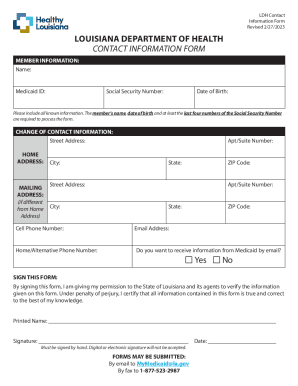 Fillable Online louisiana department of health contact information form ...
