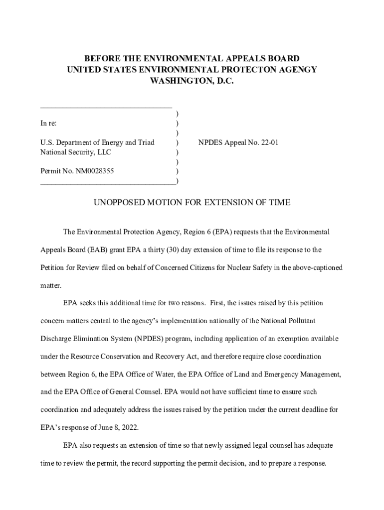 Fillable Online yosemite epa EPA Request for Extension NPDES Appeal No ...