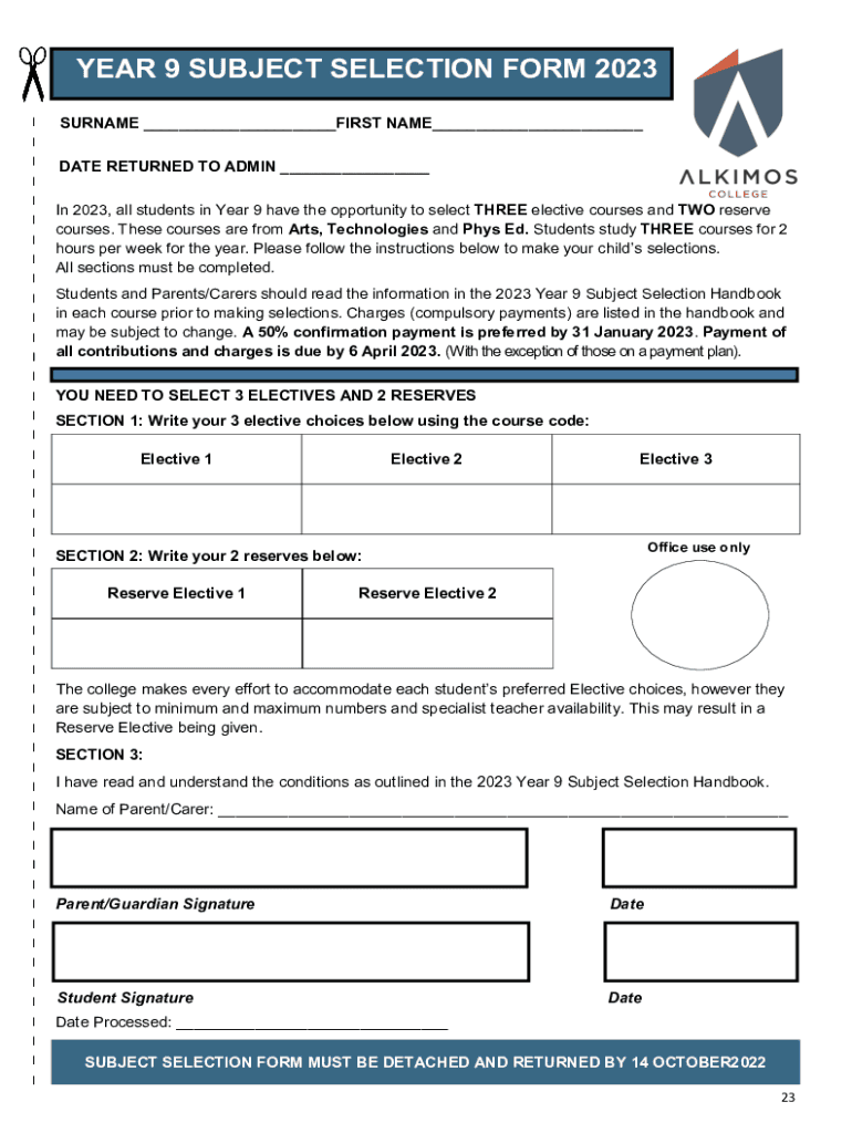 Fillable Online Year 9 Options Process Fax Email Print - pdfFiller