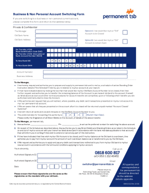 Fillable Online Business & Non Personal Account Switching Form Fax ...
