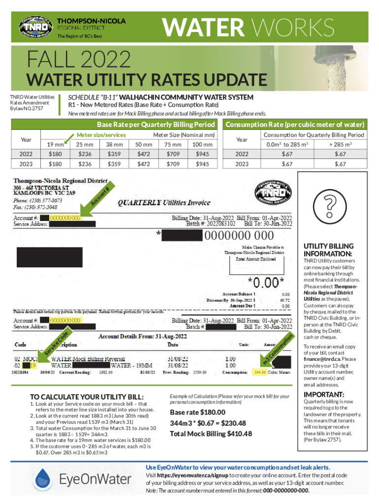 Fillable Online WATER UTILITY RATES UPDATE Fax Email Print - pdfFiller