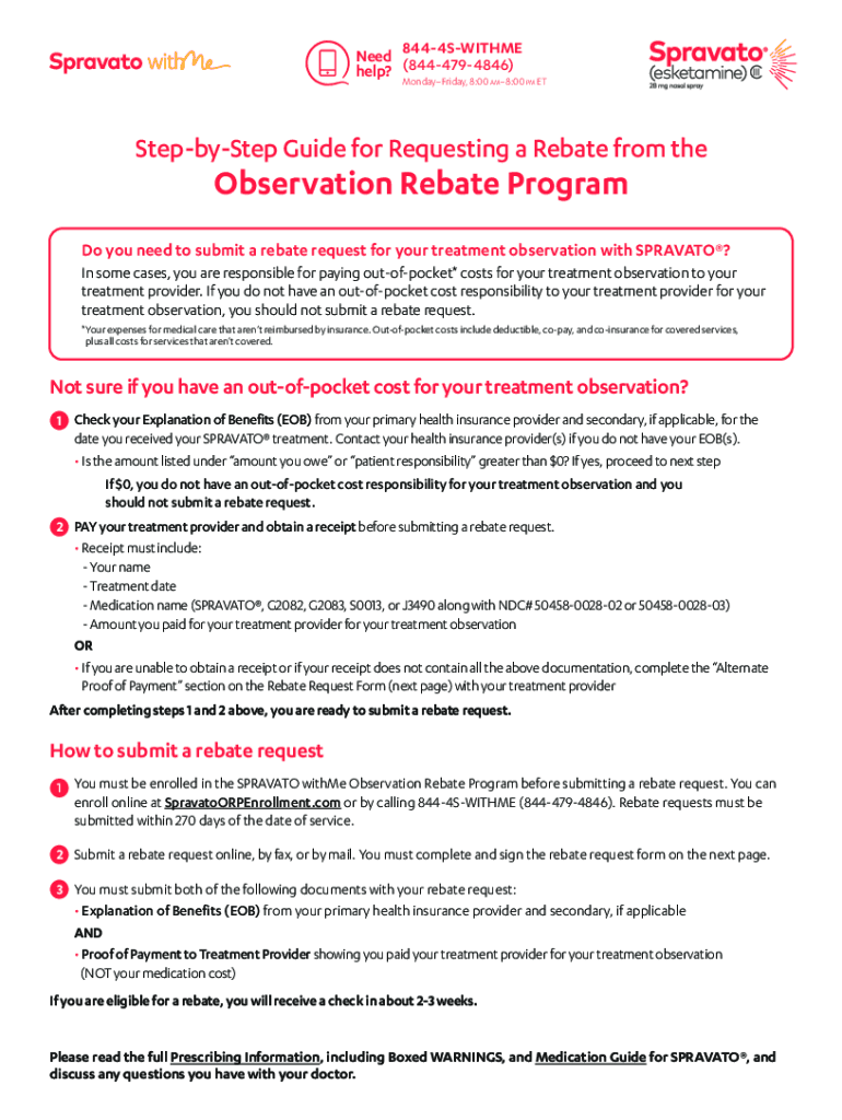 Spravato Observation Rebate Form - Fill Online, Printable, Fillable ...