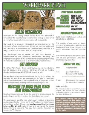 Fillable Online Welcome to Ward Park Place New Homeowners! Welcome to ...