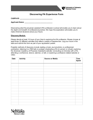 Fillable Online Discovering PA Experience Form Fax Email Print - pdfFiller