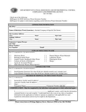 Fillable Online INFECTIOUS WASTE GENERATOR REGISTRATION FORM Fax Email ...
