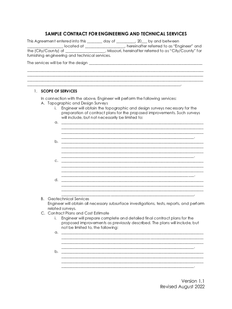 Fillable Online ded mo SAMPLE CONTRACT FOR ENGINEERING AND ... Fax ...