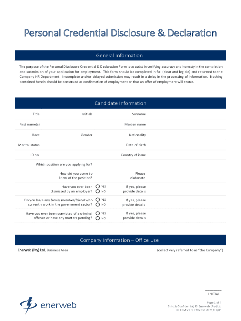 Fillable Online Personal credential disclosure form: Fill out & sign online Fax Email Print ...