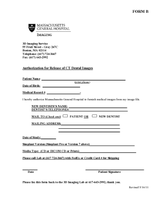 Fillable Online Form B: Authorization for Release of CT Dental Images ...
