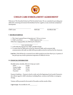 Fillable Online CHILD CARE ENROLLMENT AGREEMENT Fax Email Print - pdfFiller