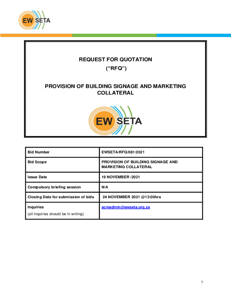 Fillable Online request for quotation (rfq) provision of building ...