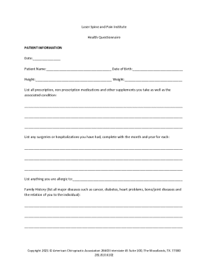 Fillable Online Laser Spine and Pain Institute Patient Intake Form Fax ...