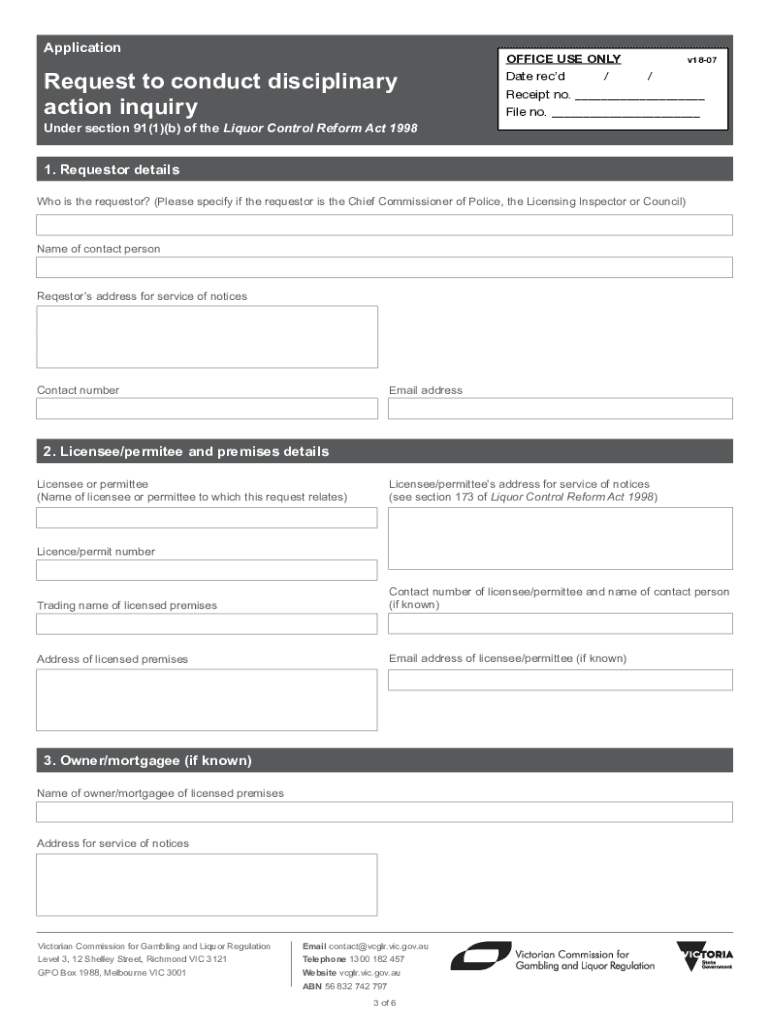 Fillable Online Request to conduct disciplinary action inquiry Fax Email Print - pdfFiller