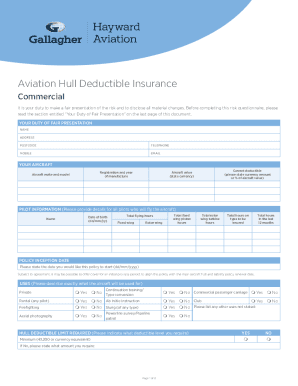 Fillable Online Aviation Hull Deductible Insurance for Risk Retention ...