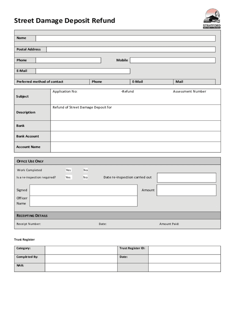 Fillable Online D21 3878Street Damage Deposit Refund Form - Template ...