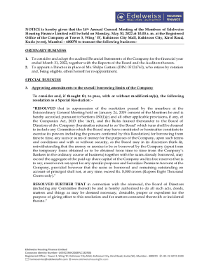 Fillable Online NOTICE is hereby given that the 12th Annual General ...