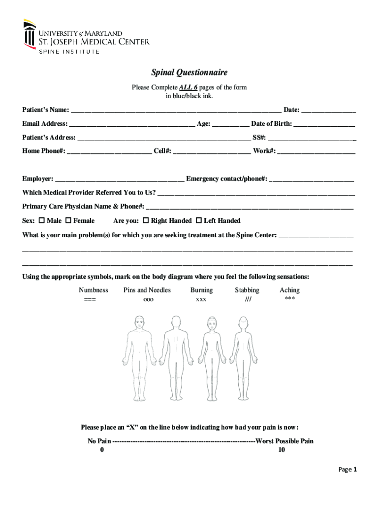 Fillable Online Spinal Questionnaire Fax Email Print - pdfFiller