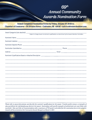 Fillable Online Community Awards Nomination Form - Coldwater Fax Email ...