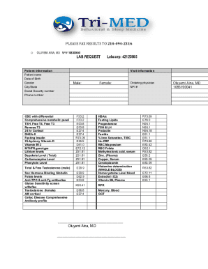 Fillable Online LAB REQUEST Labcorp: 42123905 Oluyemi Aina, M.D Fax ...