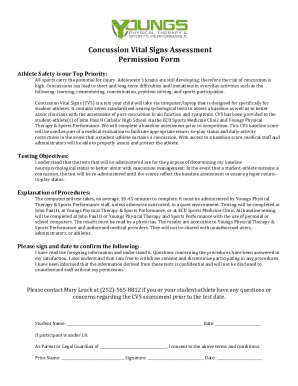 Fillable Online Concussion Vital Signs Assessment Permission Form Fax ...