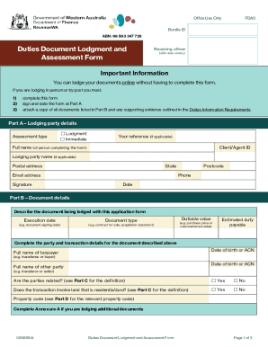 Fillable Online Duties Document Lodgment and Assessment Form Fax Email ...