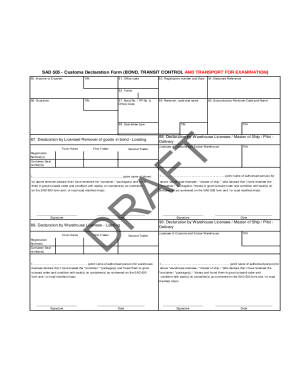 Fillable Online Fillable Online SAD 505 - Customs Declartion Form ...