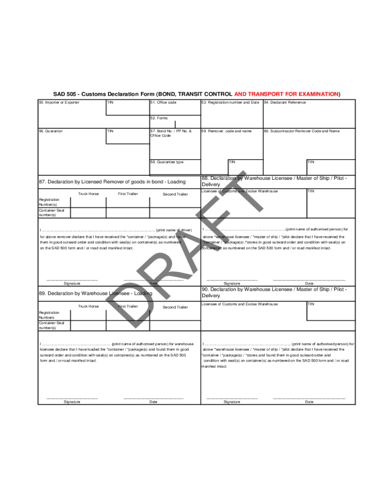 Fillable Online Fillable Online SAD 505 - Customs Declartion Form ...